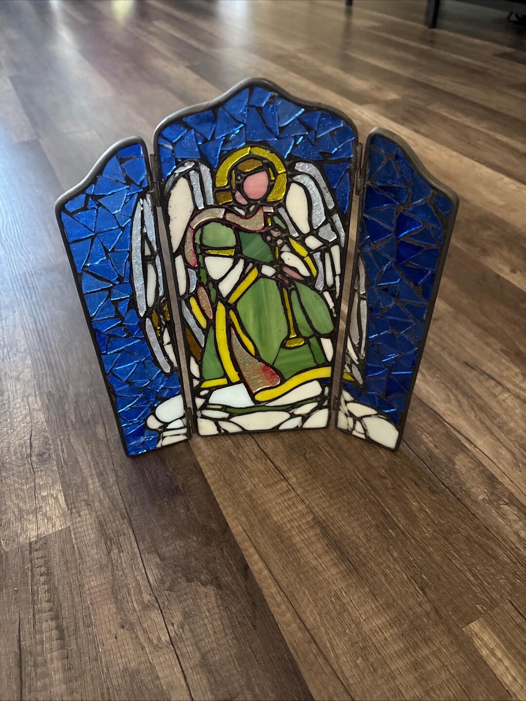 Vtg Stained Glass 3 Piece Hinged Angel CHRISTMAS SCENE - Etsy