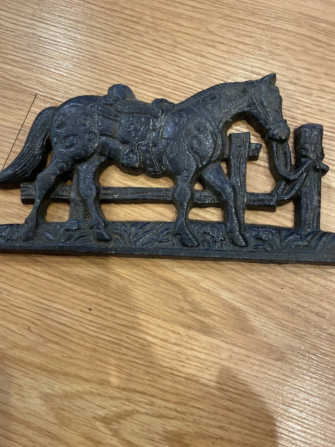 Vintage Cast Iron Horse & Saddle by A Fence - Mailbox Piece - Etsy
