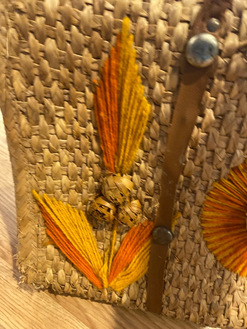 Vintage 1960s or 1970s Woven Straw and Palm Yellow / Orange | Etsy