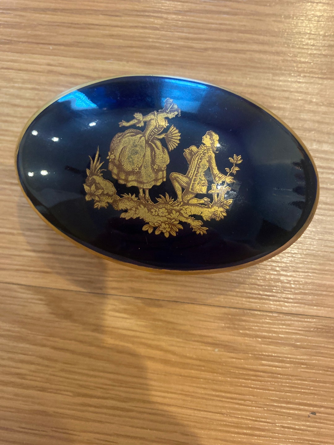 Rare Vintage Limoges Oval Porcelain Trinket Box - Cobalt Blue and Gold ...