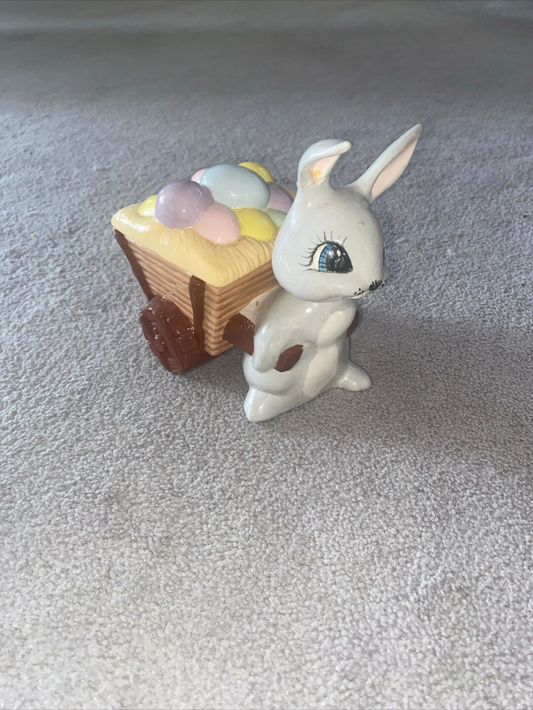 Vintage Ceramic Easter Bunny Rabbit Pulling Cart Egg Dish/jar - Etsy