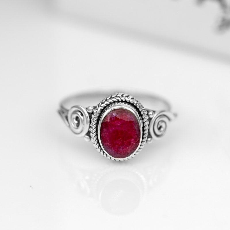 Oval Ruby Silver Rings - Etsy UK