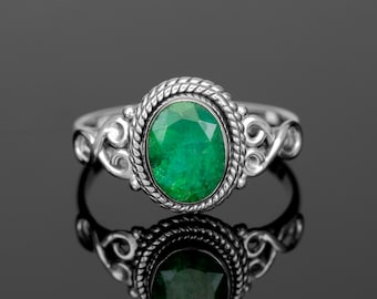 Green Silver Ring | Etsy