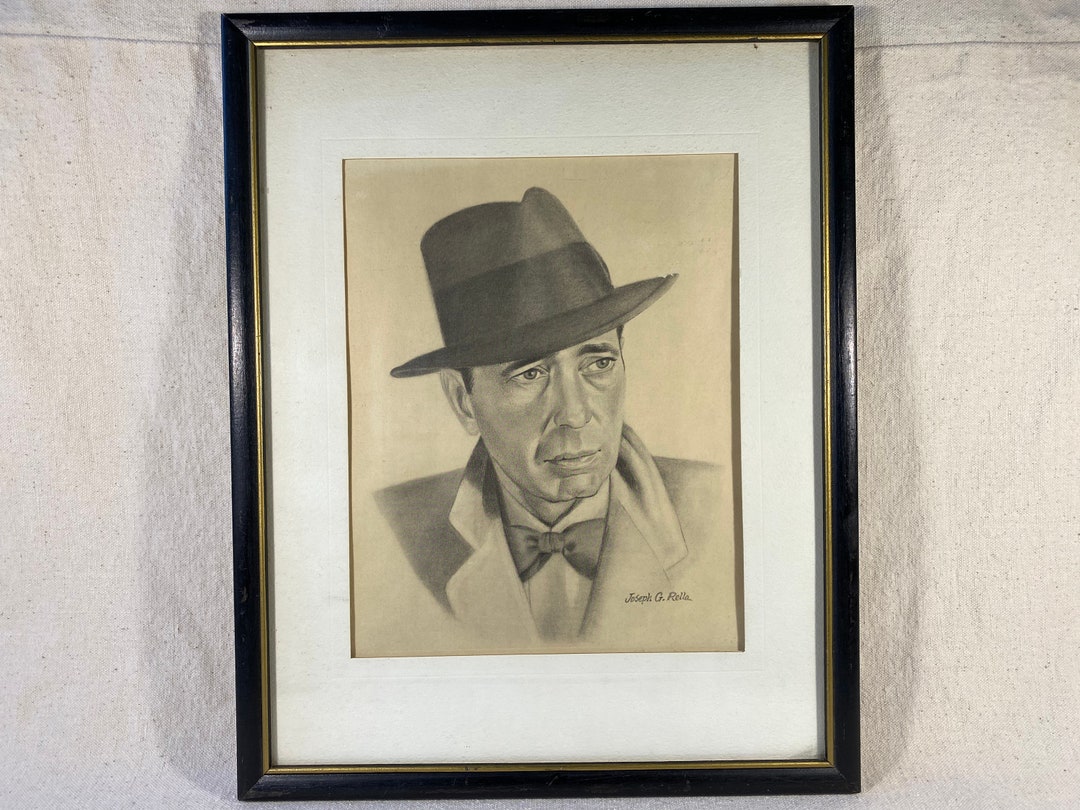 Vintage Humphrey Bogart Framed Print Lithograph of Pencil Drawing by ...