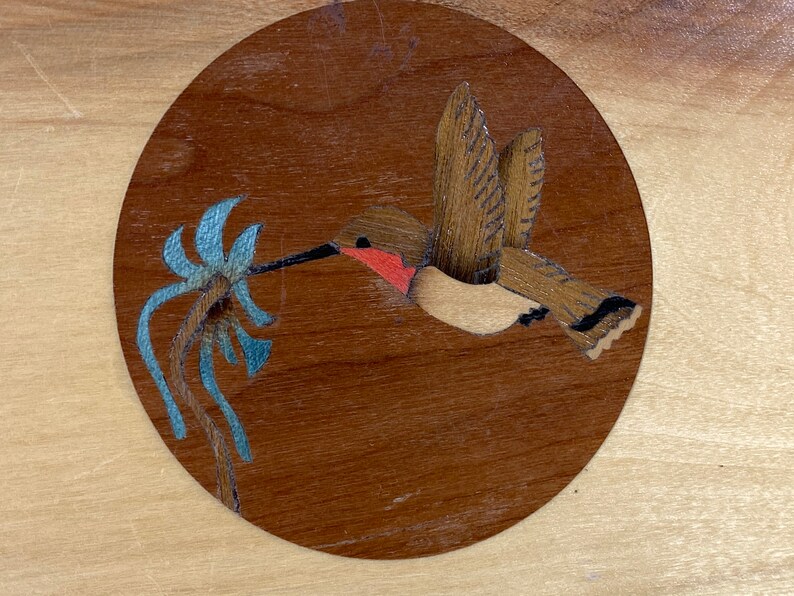 Vintage Hummingbird Wood Inlay Display Plate Aspen Wood - Etsy