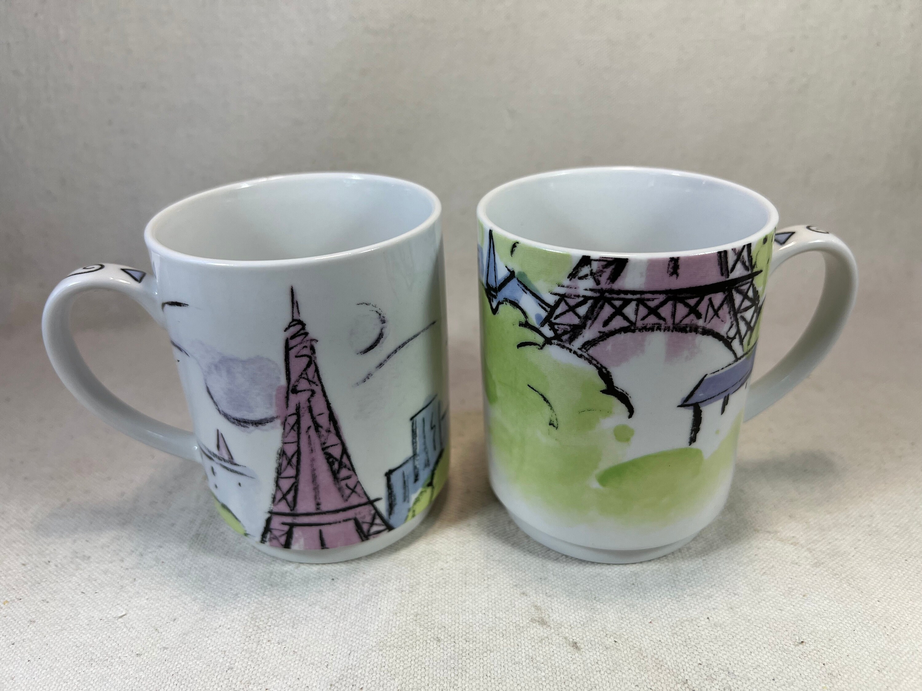 Pair of Studio Nova Vues De Paris Stackable Porcelain Coffee Mugs ...