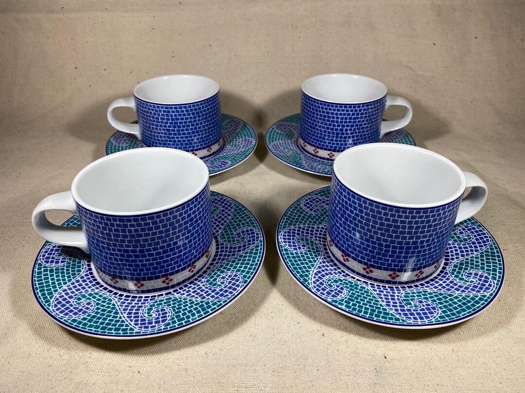 Dansk Mosaic Wave Cup and Saucer Portugal Blue Green White - Etsy