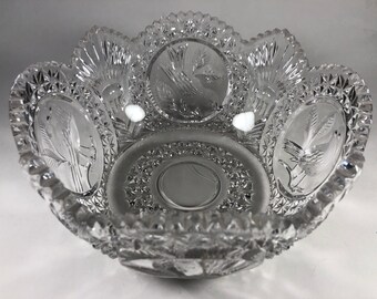 Vintage American Brilliant Heavy Cut Glass Serving Bowl | Etsy