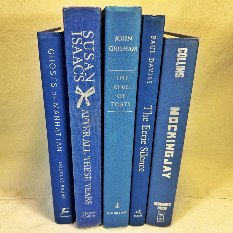 Set of 5 Royal Blue Hardcover Books With Silver Lettering | Bookshelf ...
