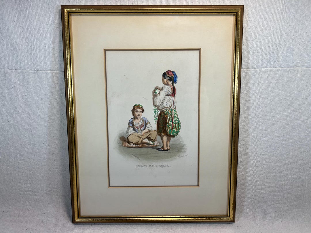 Antique Engraving Color Lithograph of Moorish Children, Algeria ...