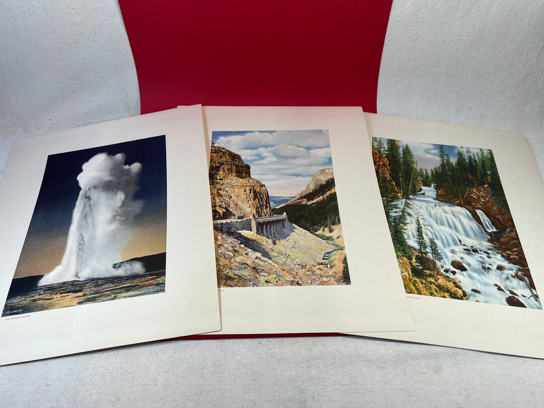 Vintage Set of 12 Yellowstone National Park Photograph Lithographs “red ...