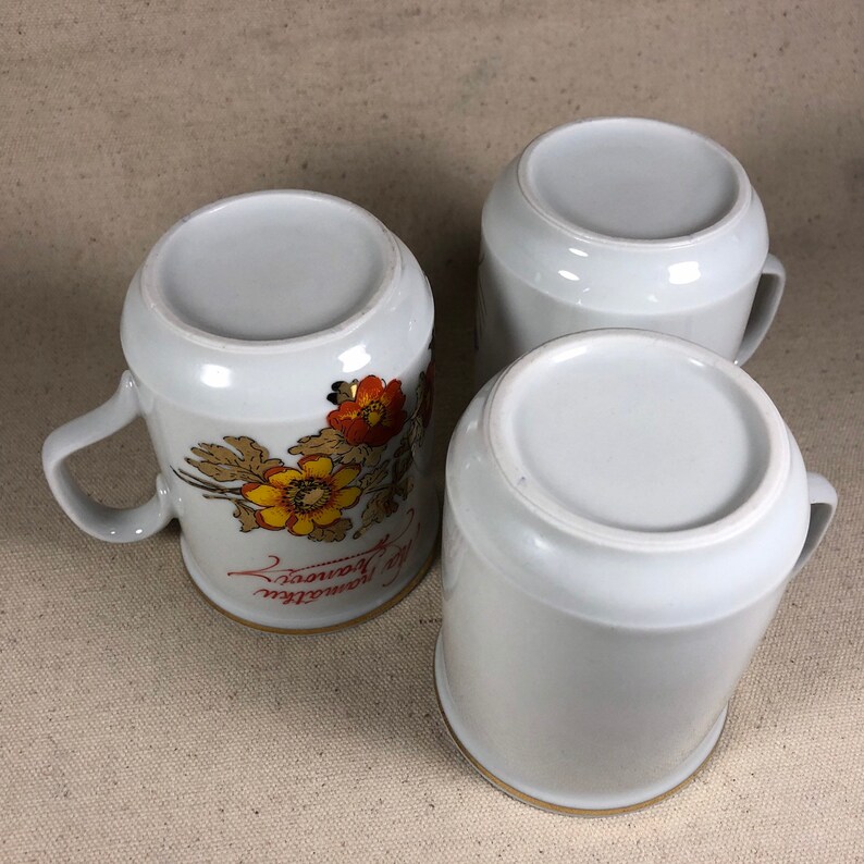 Three Vintage Czech Hand-painted Porcelain Memorial Mugs Floral Flower ...