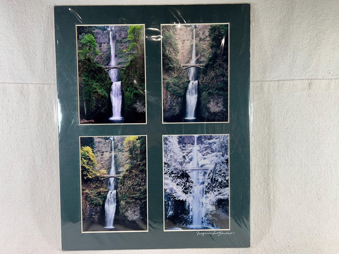 Four Seasons of Multnomah Falls Oregon | Four 4x6 Matted Photos Hand ...