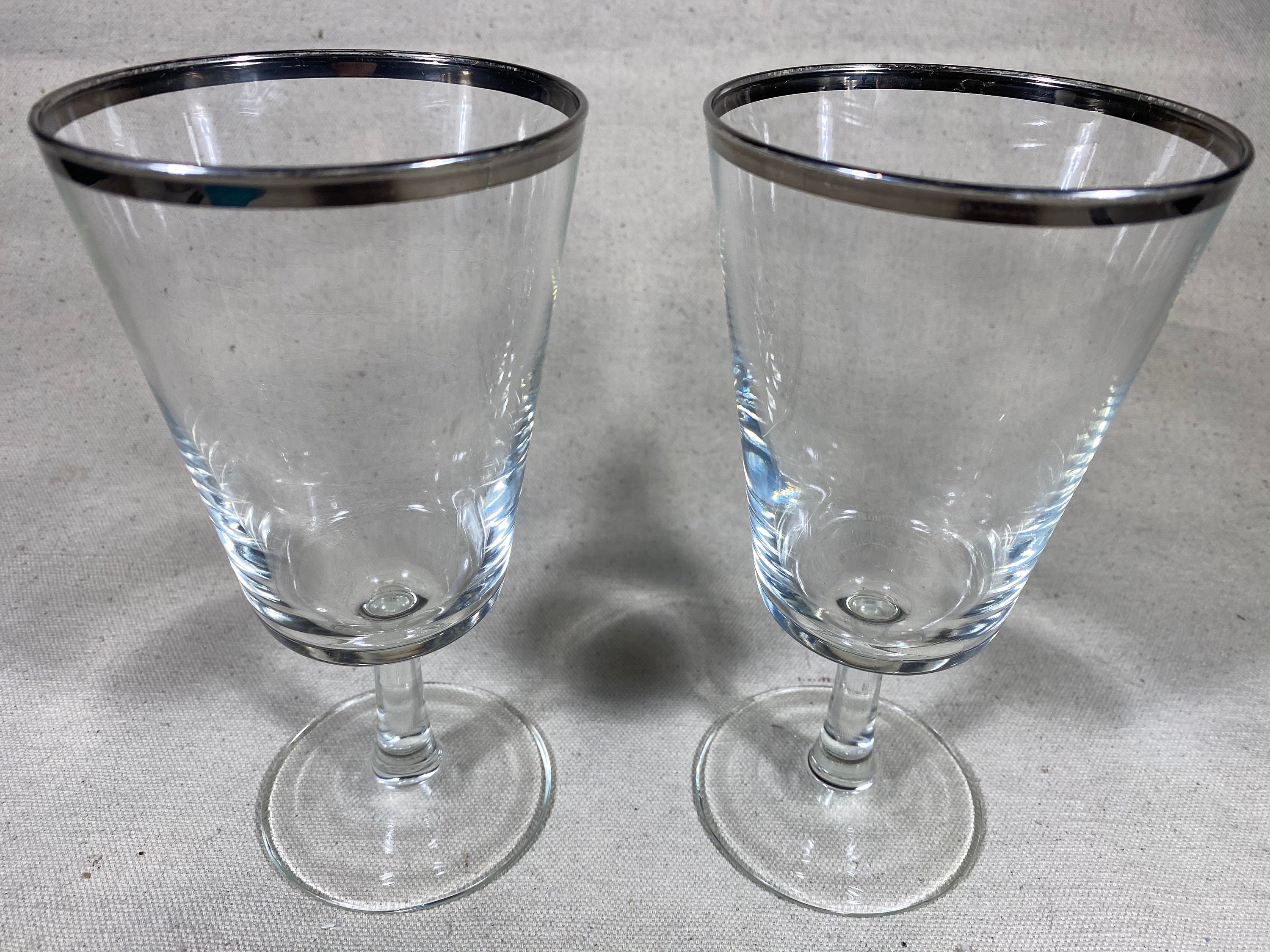 Vintage Pair of Platinum Band Claret Wine Glasses Silver Rim | Etsy