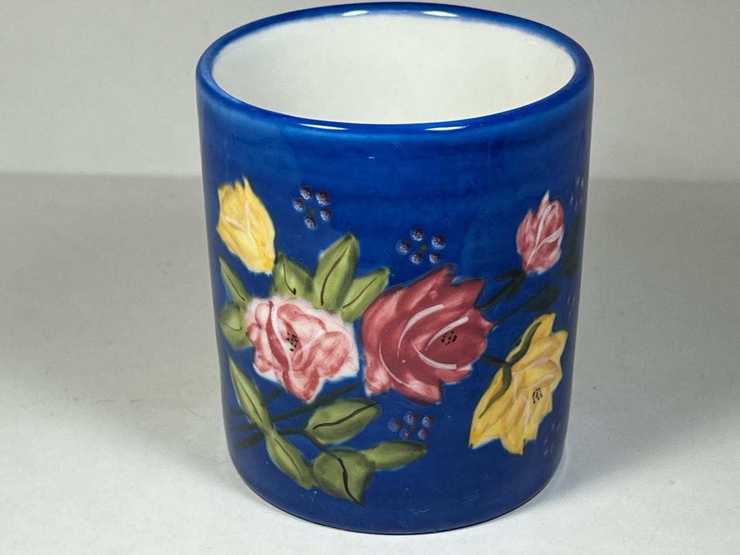 Vintage Hand-painted Royal Blue Floral Roses Mug Barnes & Noble ...