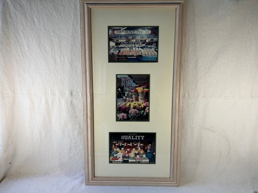 Framed & Matted Triptych of Photographs of Pikes Place Market Seattle ...