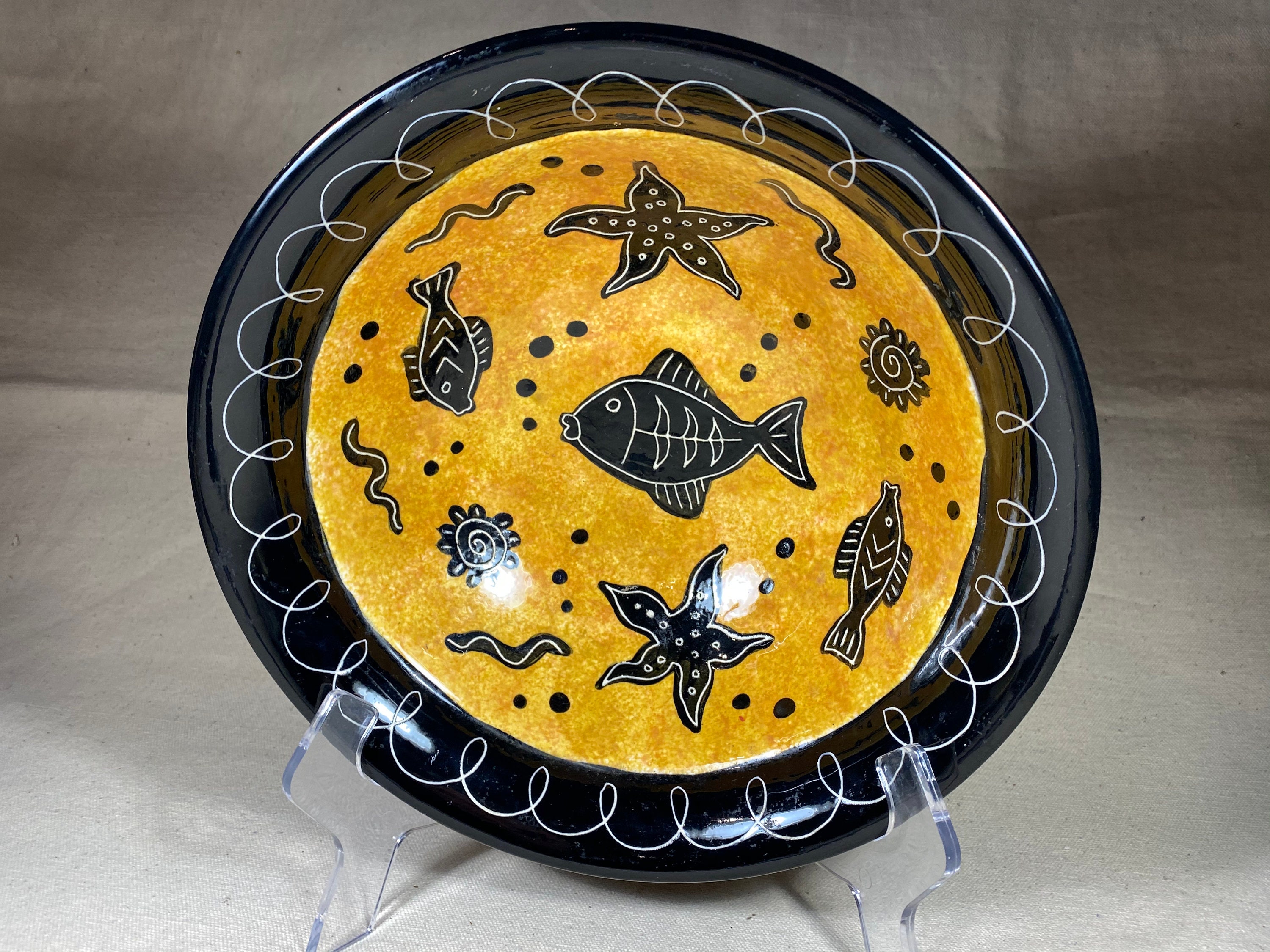 Sea Creatures Studio Pottery Fruit Bowl Greek Design Signed Original ...