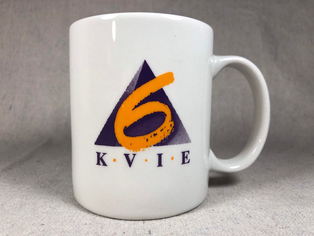 Vintage KVIE Sacramento PBS TV Station Logo Coffee Mug White Purple ...