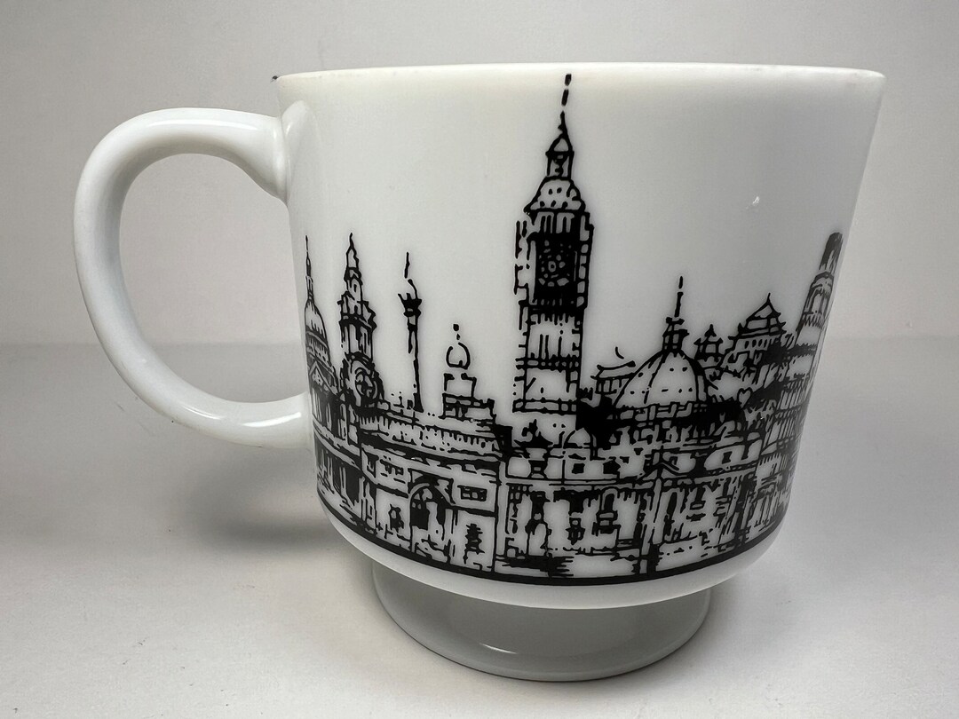 Vintage Europe Famous Buildings Footed Pedestal Mug | Eiffel Tower Big ...