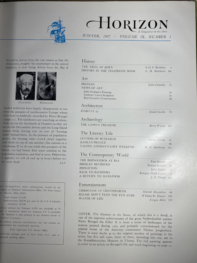 Horizon: A Magazine of the Arts Autumn 1967 Volume IX Number 1 - Etsy