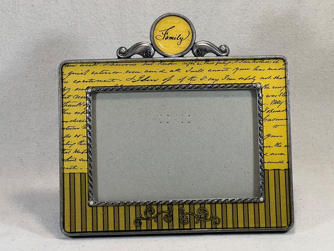 Vintage Yellow Enamel & Pewter “family” 5x7 Tabletop Picture Frame ...