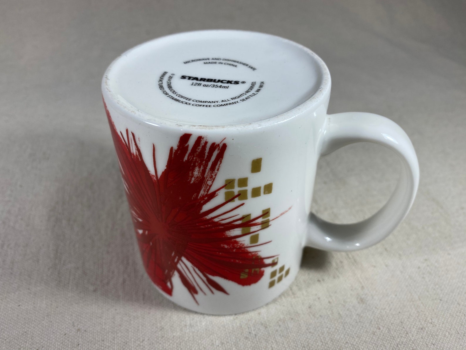 Starbucks Holiday Coffee Mug Red Ribbon on White Abstract | Etsy