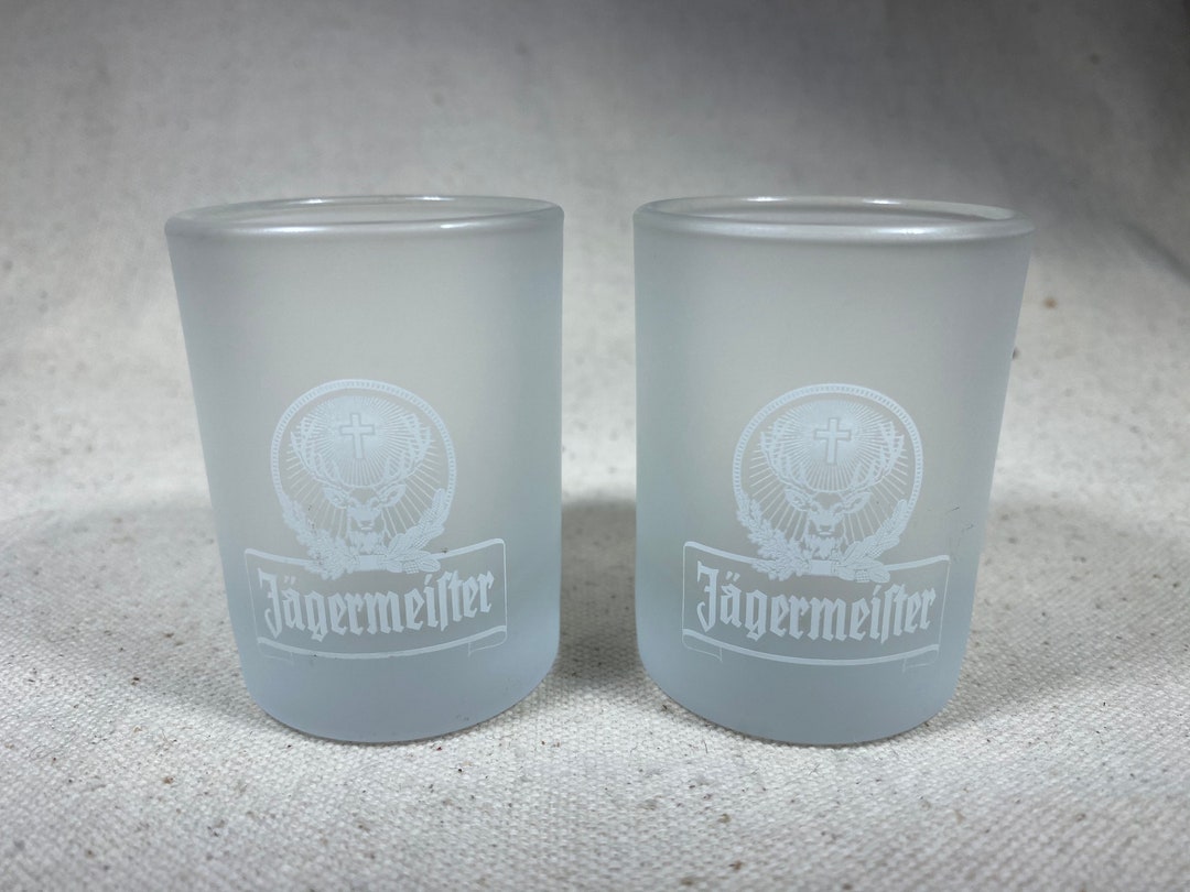 Vintage Pair of Jagermeister Frosted Freezer Shot Glasses Jager 2cl 1oz ...