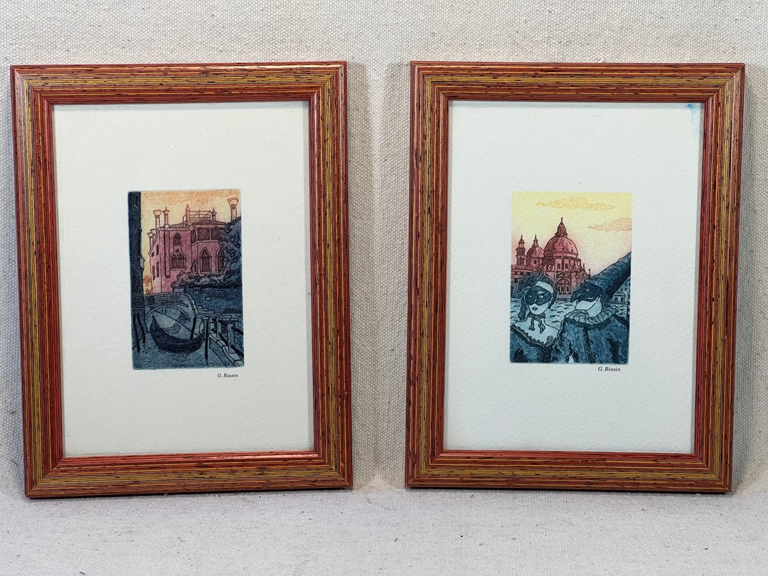 Vintage Pair of Framed 6x8 Venice Lithographs by Giuseppe Biasin ...