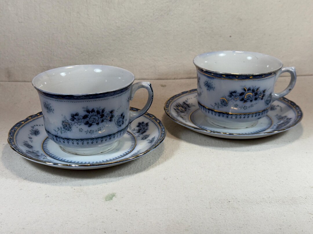 Pair of Antique Bourne & Leigh Royal Semi Porcelain “florian” Flow Blue ...