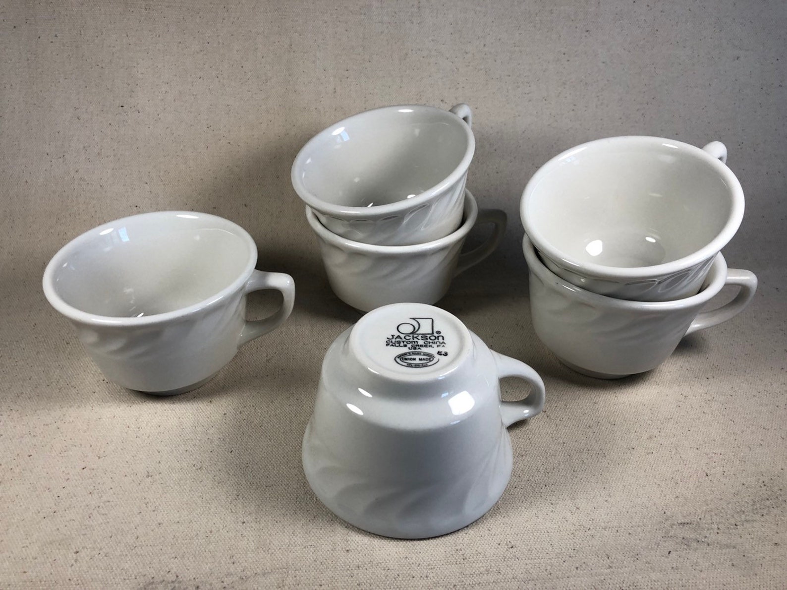 Vintage White Embossed Restaurant Cups Mugs Jackson Custom | Etsy