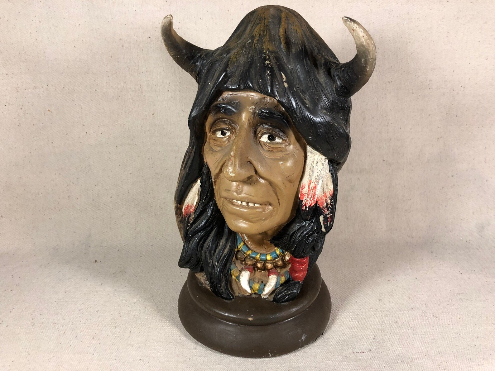 Vintage Native American Chief Bust W Buffalo Horns - Etsy