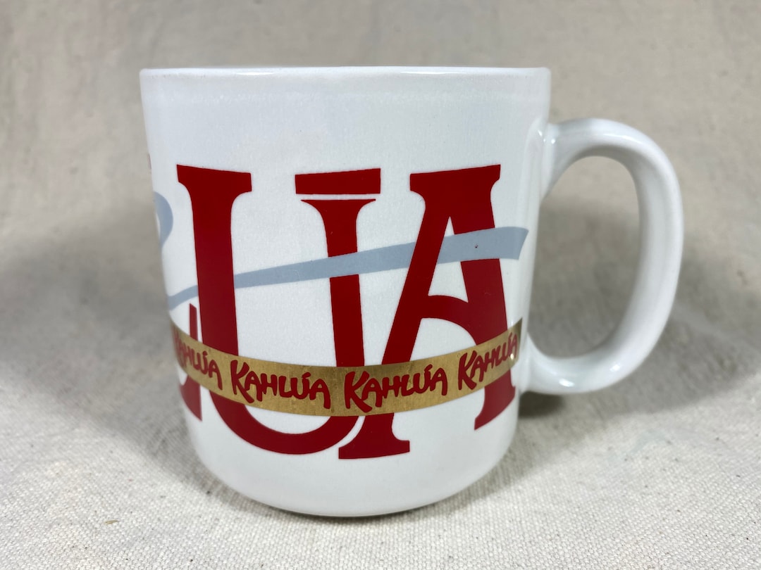 Kahlua Liqueur Logo Coffee Mug Red Lettering Gold Band Mexico Rum White ...