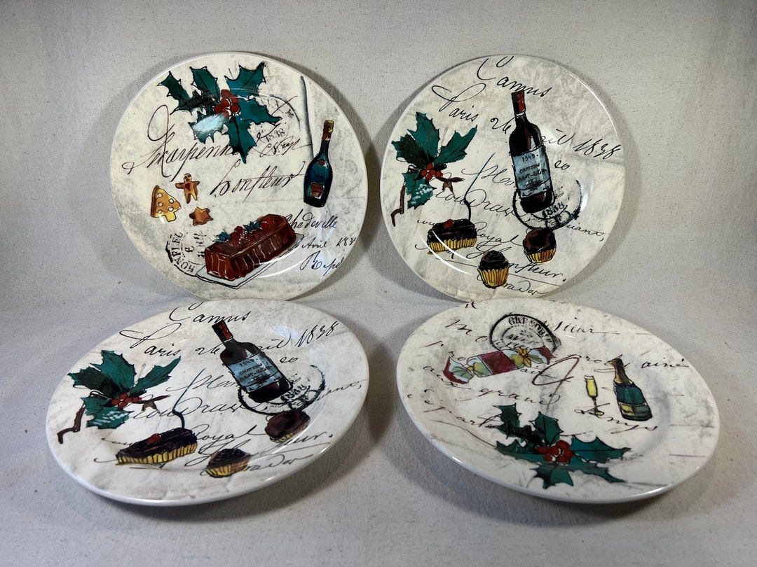 Set of 4 Williams-sonoma Wine Champagne Themed 8 3/4” Holiday Dessert ...