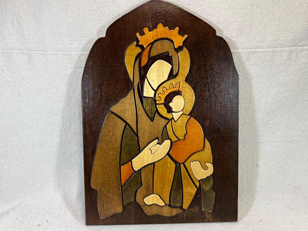 Vintage Celtic Madonna & Child Handmade Wooden Wall Plaque | Puckane ...
