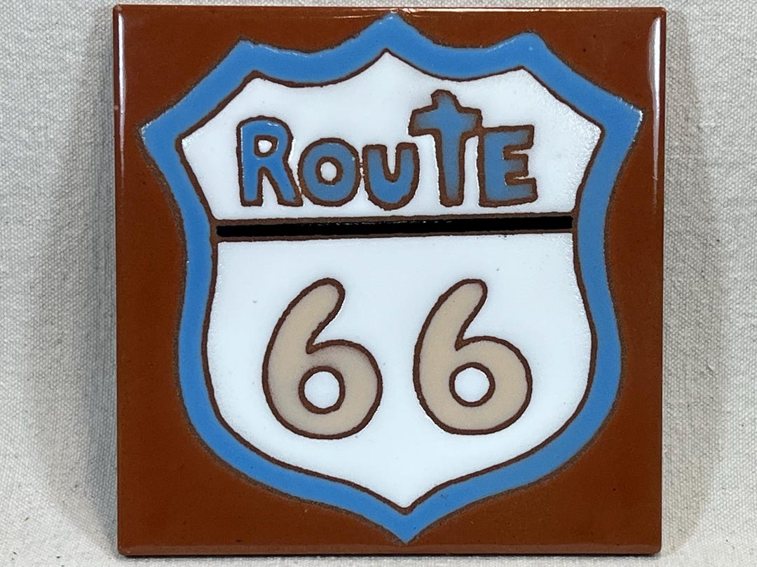 Vintage Hand-painted 6x6 Route 66 Ceramic Art Tile Trivet Signed by ...
