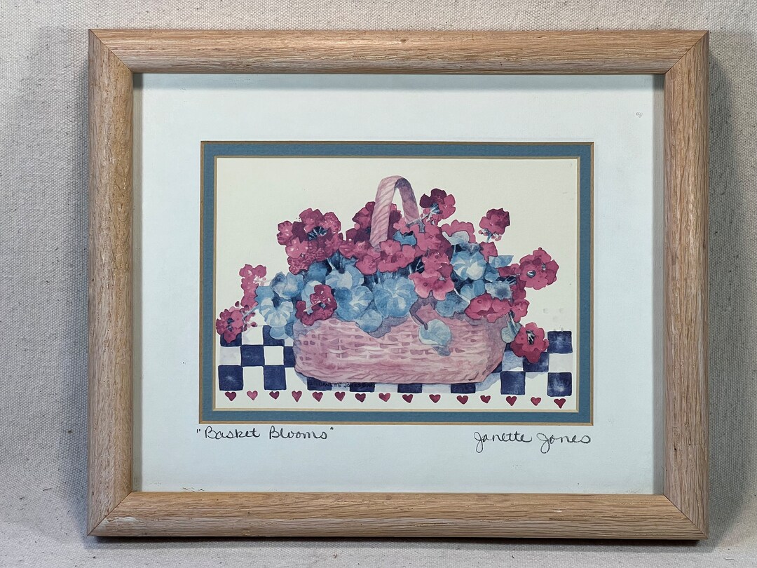 Vintage Framed “basket Blooms” Floral Art Print by Janette Jones Hand ...