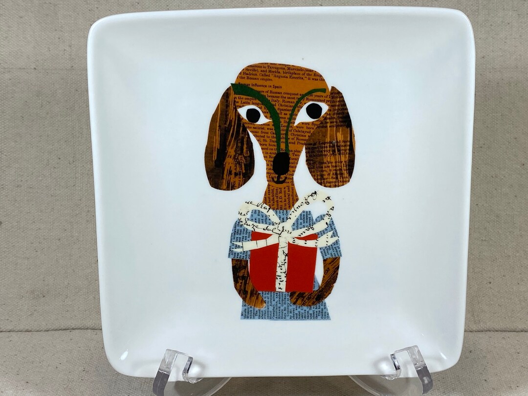 Denise Fielder Pottery Barn Dachshund Dog Sqaure Ring Coin Key Dish - Etsy