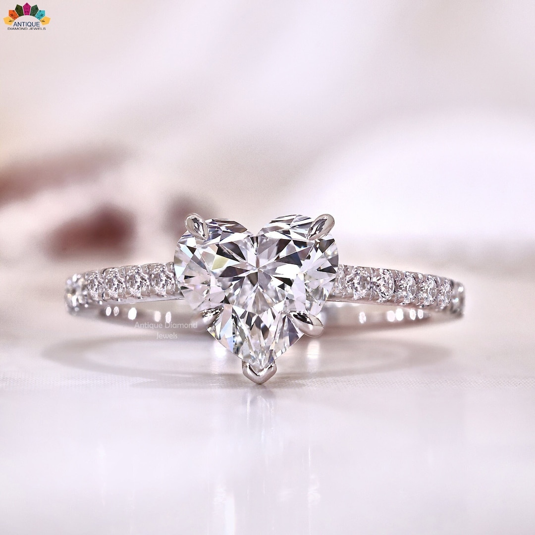 Heart Shaped Diamond Ring Antique Style Lab Grown Fancy Cut With V ...
