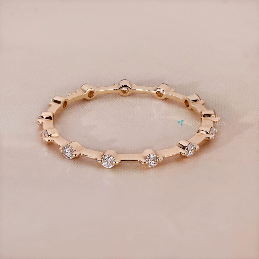 Floating Diamond Eternity Band, Round Lab Grown Diamond Thin Wedding ...