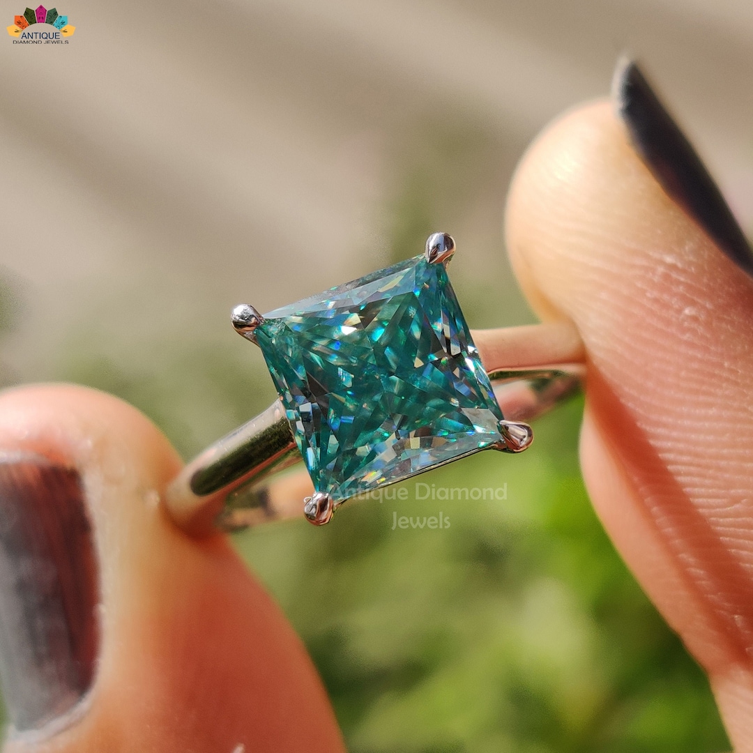 Handmade 2.20 CT Cyan Blue Princess Cut Moissanite Ring: Infinity ...
