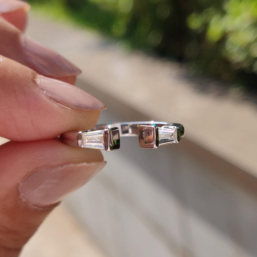 Two Stone Open Gap Moissanite Wedding Band: Tapered Baguette Bridal ...