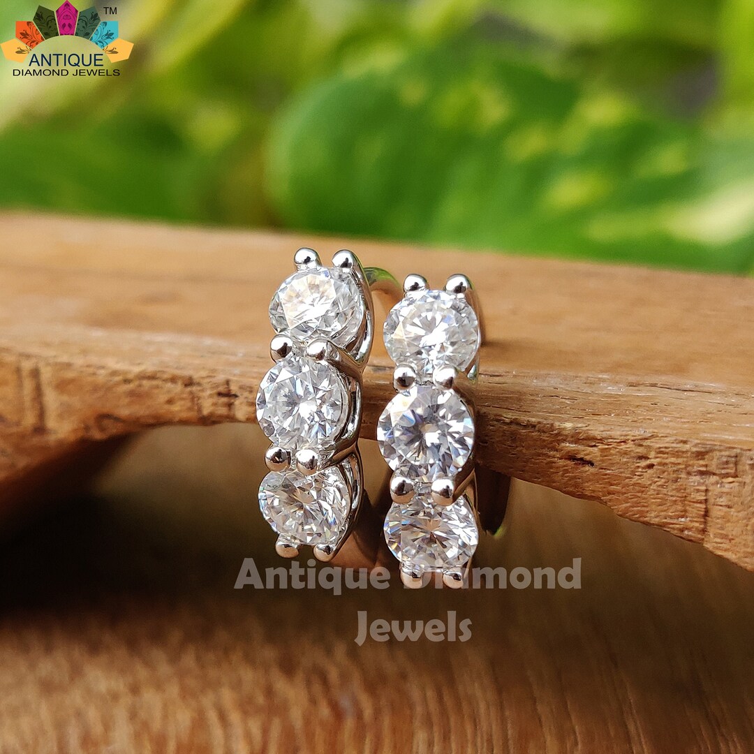Moissanite Hoop Earrings: 1.51 TCW Colorless White Gold - Etsy
