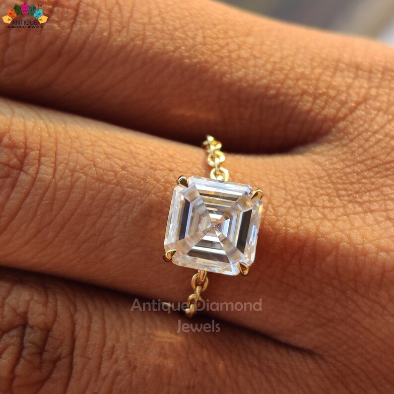 2.42 CT Asscher Step Cut Solitaire Moissanite Chain Engagement - Etsy