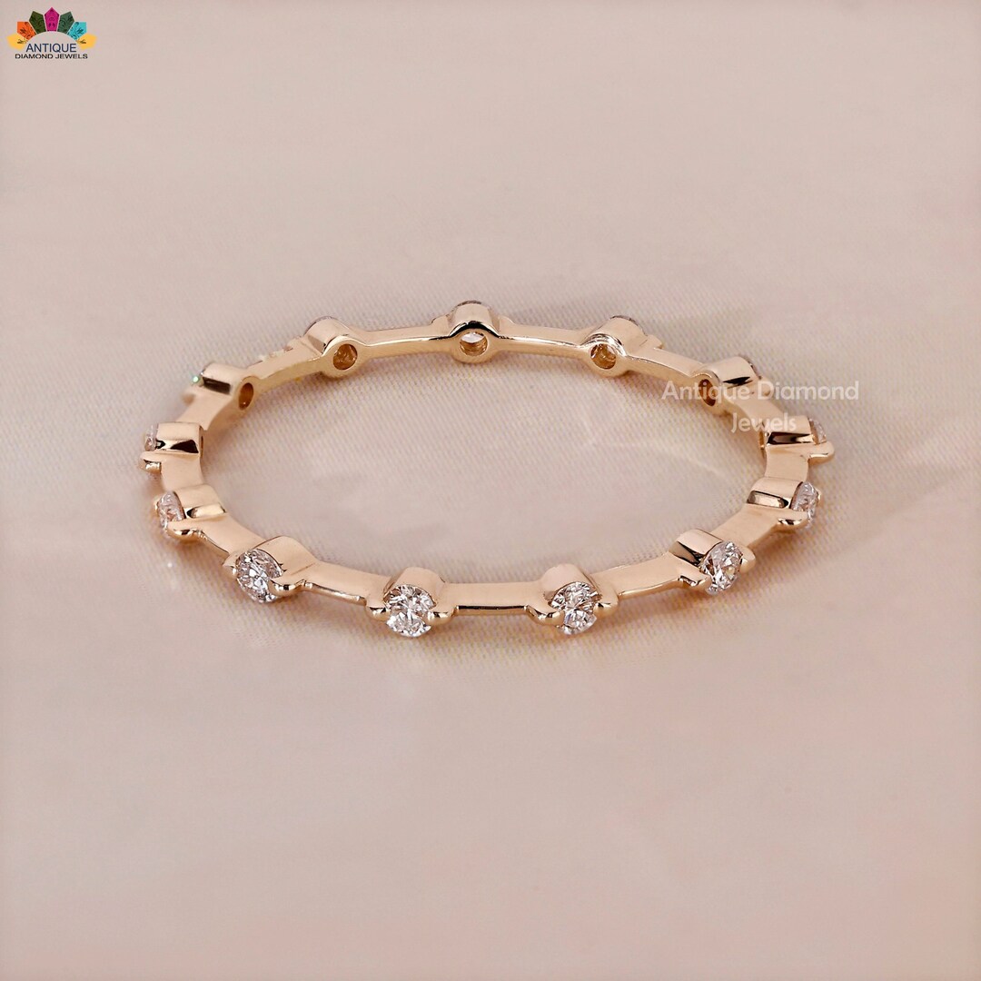 Floating Diamond Eternity Band, Round Lab Grown Diamond Thin Wedding ...