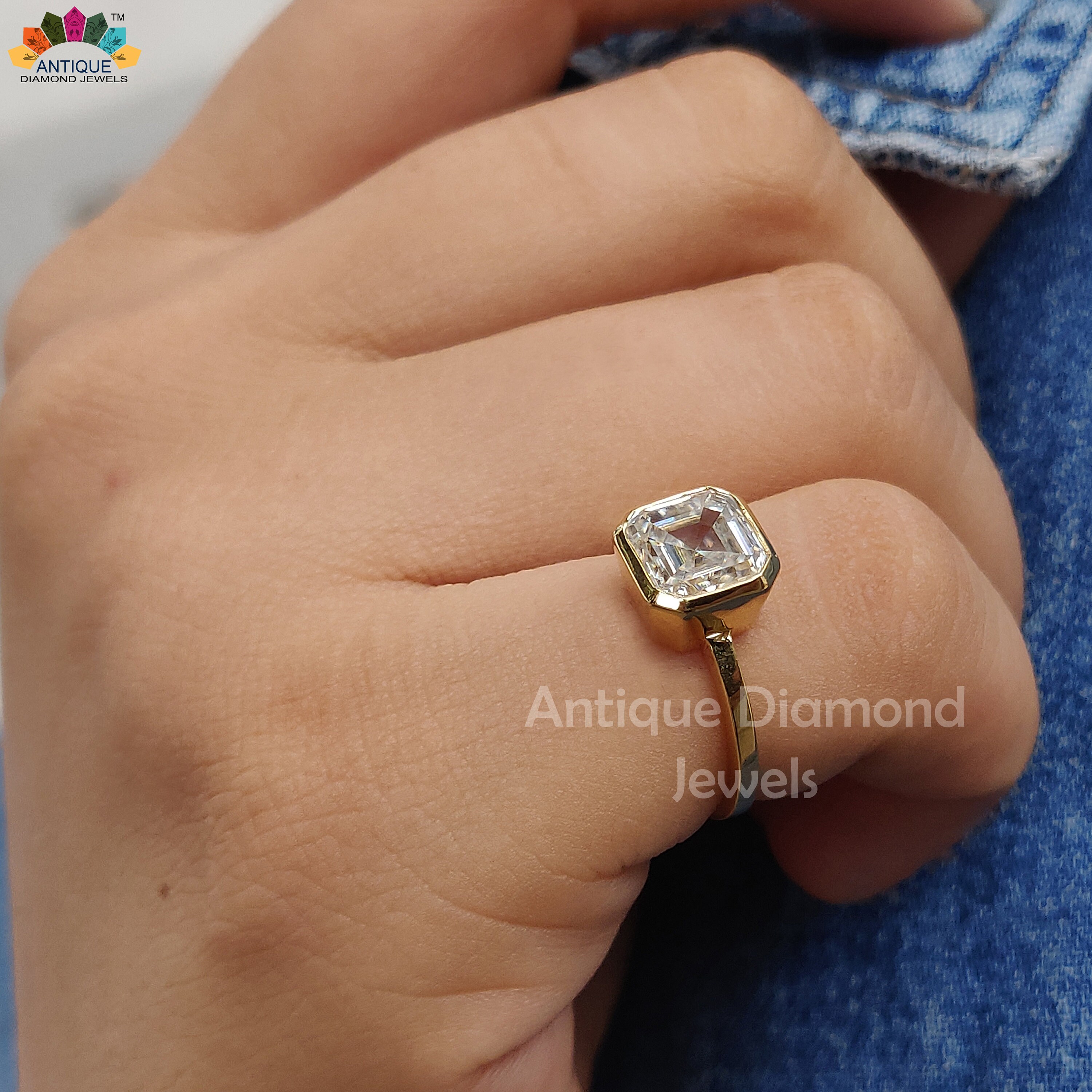 Bezel Set Solitaire Engagement Ring 1.97 CT Colorless | Etsy