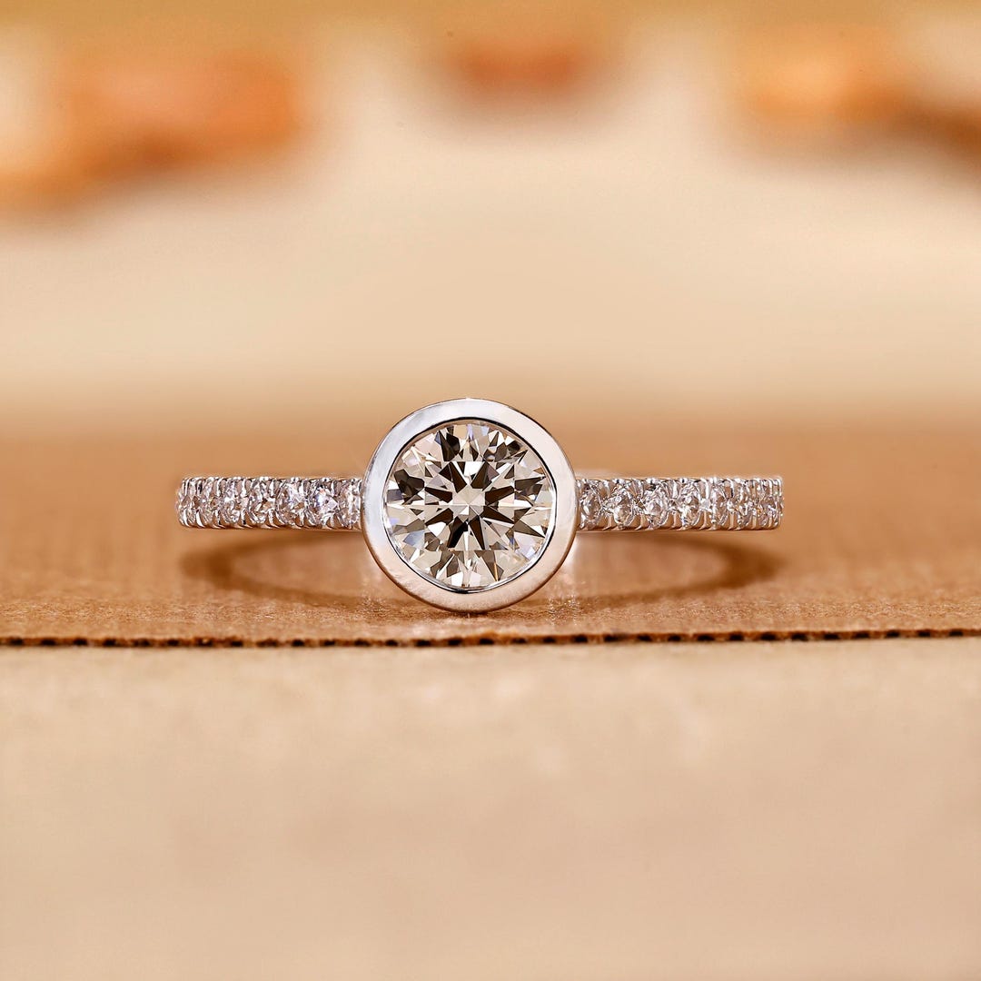Lab Grown Diamond Bezel Ring, Pave Band, Anniversary Ring - Etsy