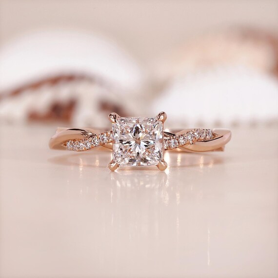 Rose gold princess cut ring store