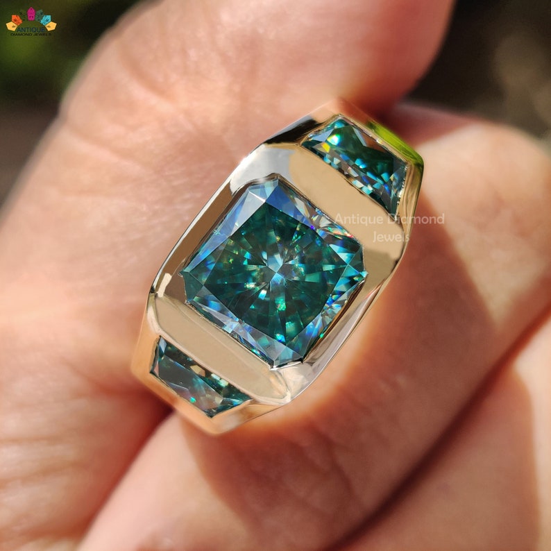 Aqua Blue Green Radiant Moissanite Ring for Him Men's - Etsy