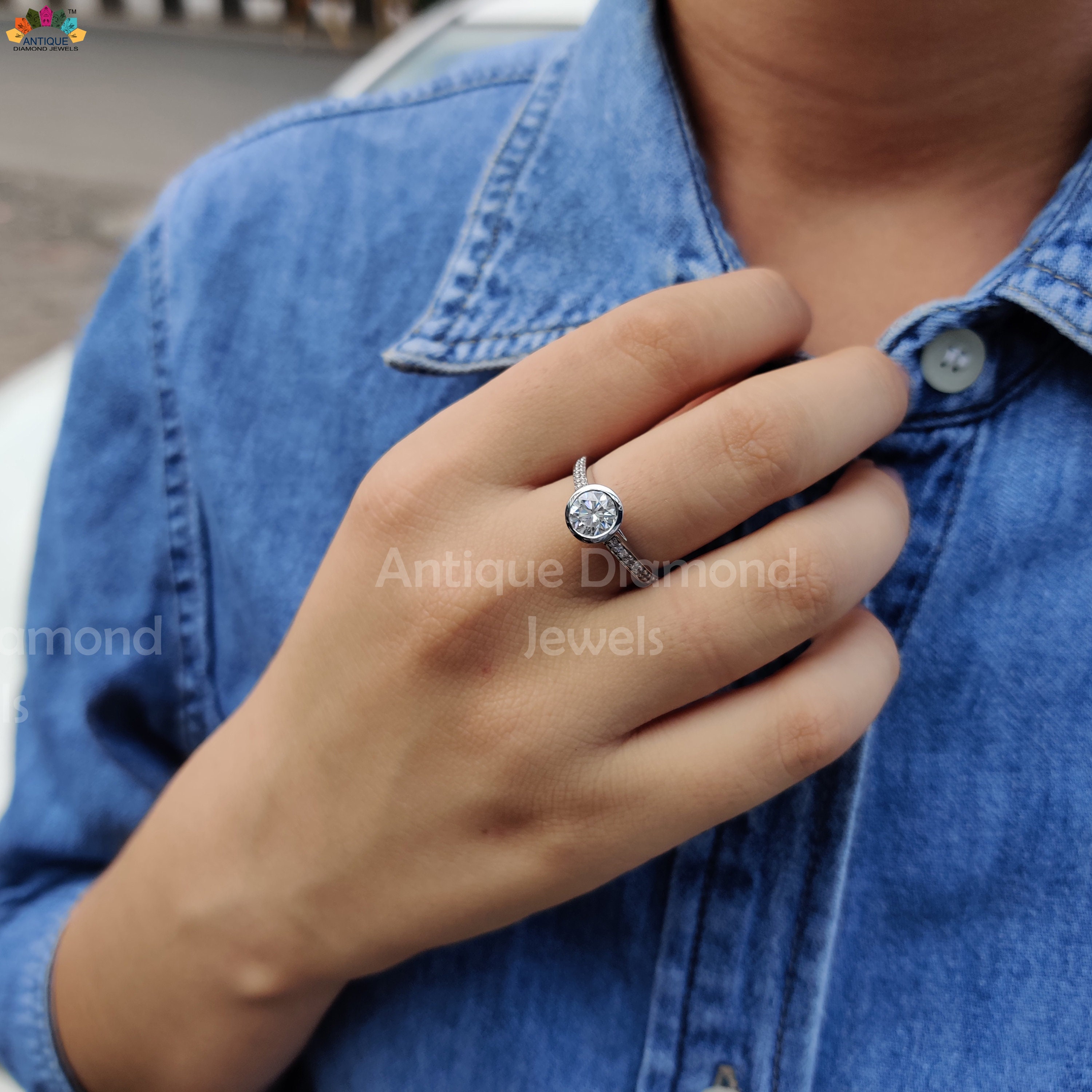 Cathedral Bezel Engagement Ring Sparkling With Classic 1.38 | Etsy