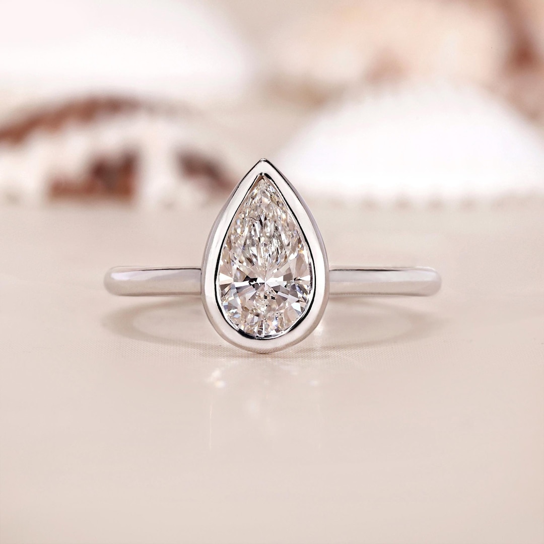 Bezel Set Pear Lab Grown Diamond Engagement Ring: Solitaire Teardrop - Etsy